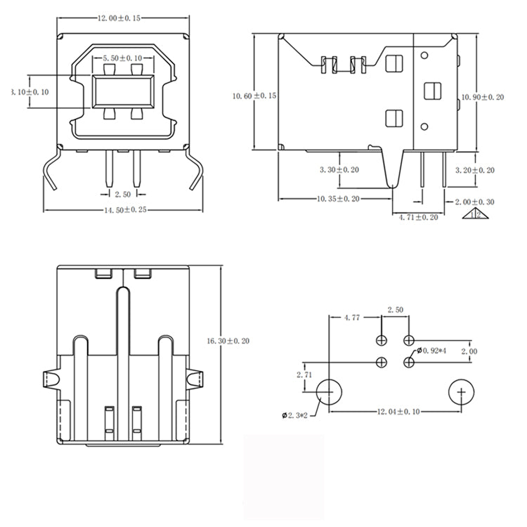 Buy USB Type-B 90-Degree Bent Foot Connector (Female, 1.5A, 30V) from ...